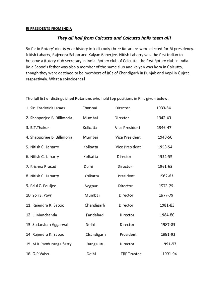 Ri Presidents From India | PDF