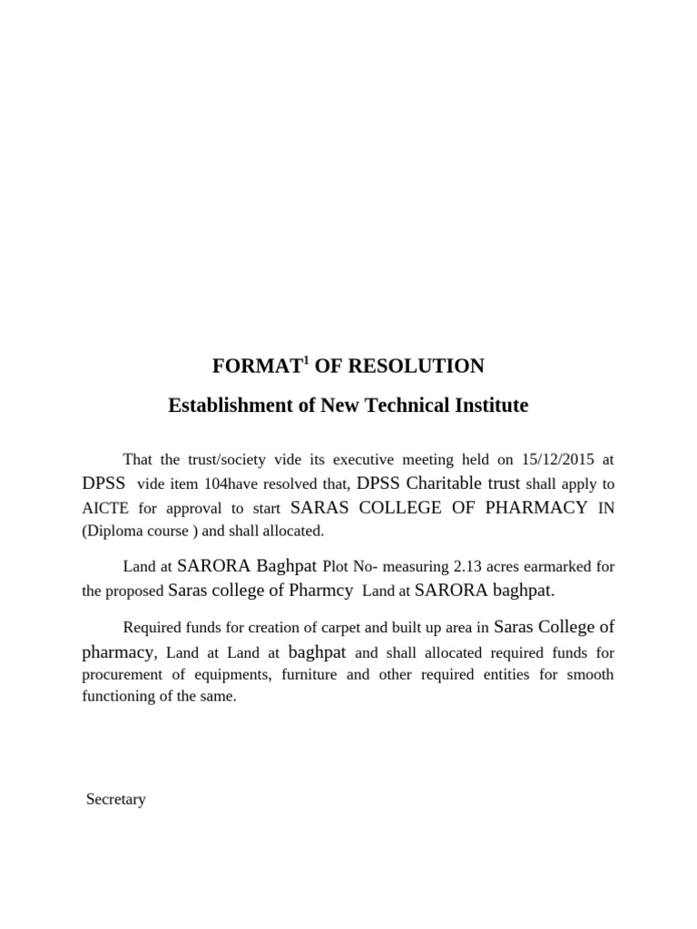 Format of Resolution Establishment of New Technical Institute | PDF ...
