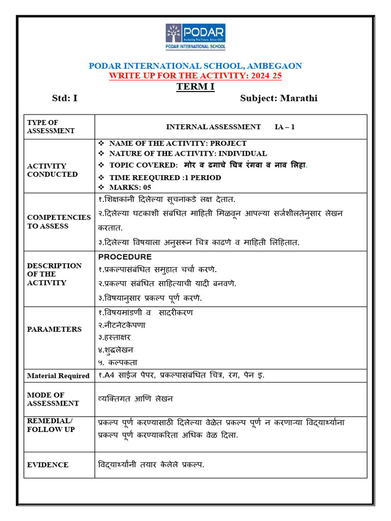 10.Std I To V Write Up of Project | PDF