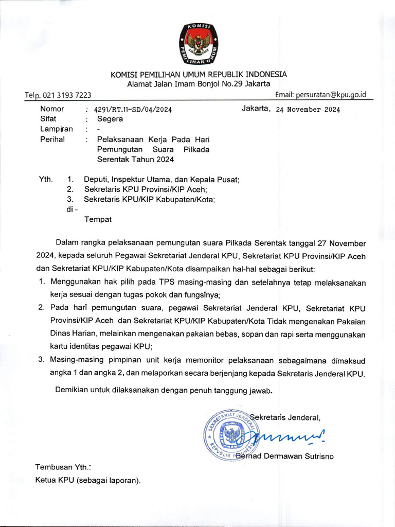 SD 4291 Pelaksanaan Kerja Pada Pilkada 2024 | PDF