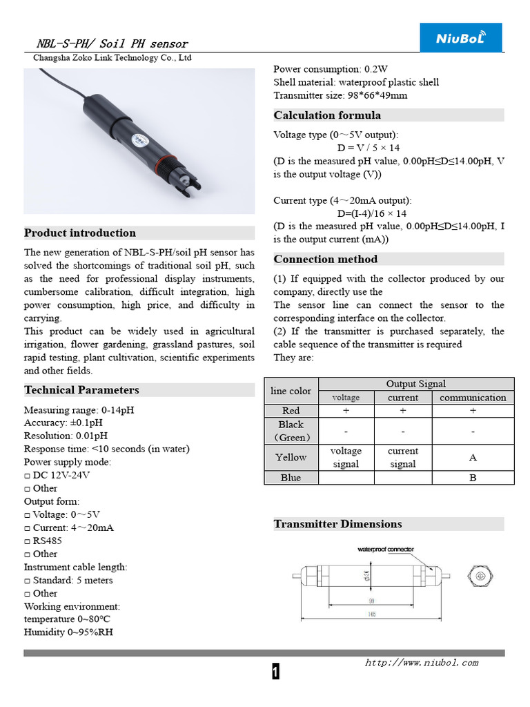 NBL-S-PH Soil pH Sensor Overview | PDF | Sensor | Ph