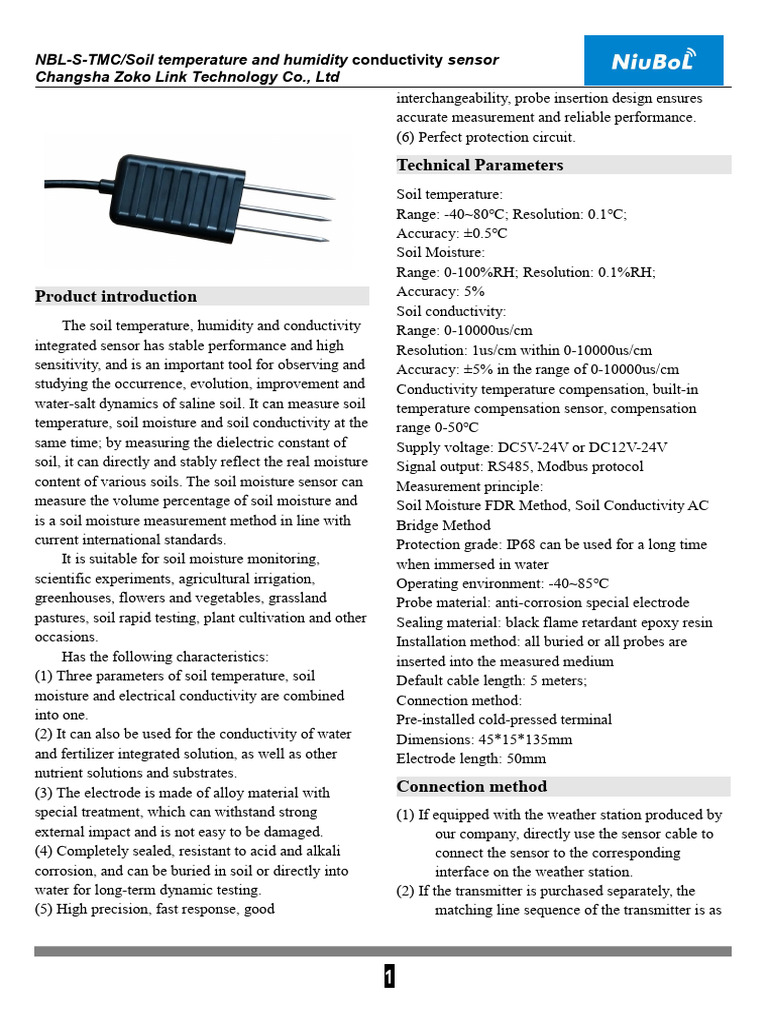 NBL-S-TMC Soil Temperature and Moisture Conductivity Sensor Operation ...