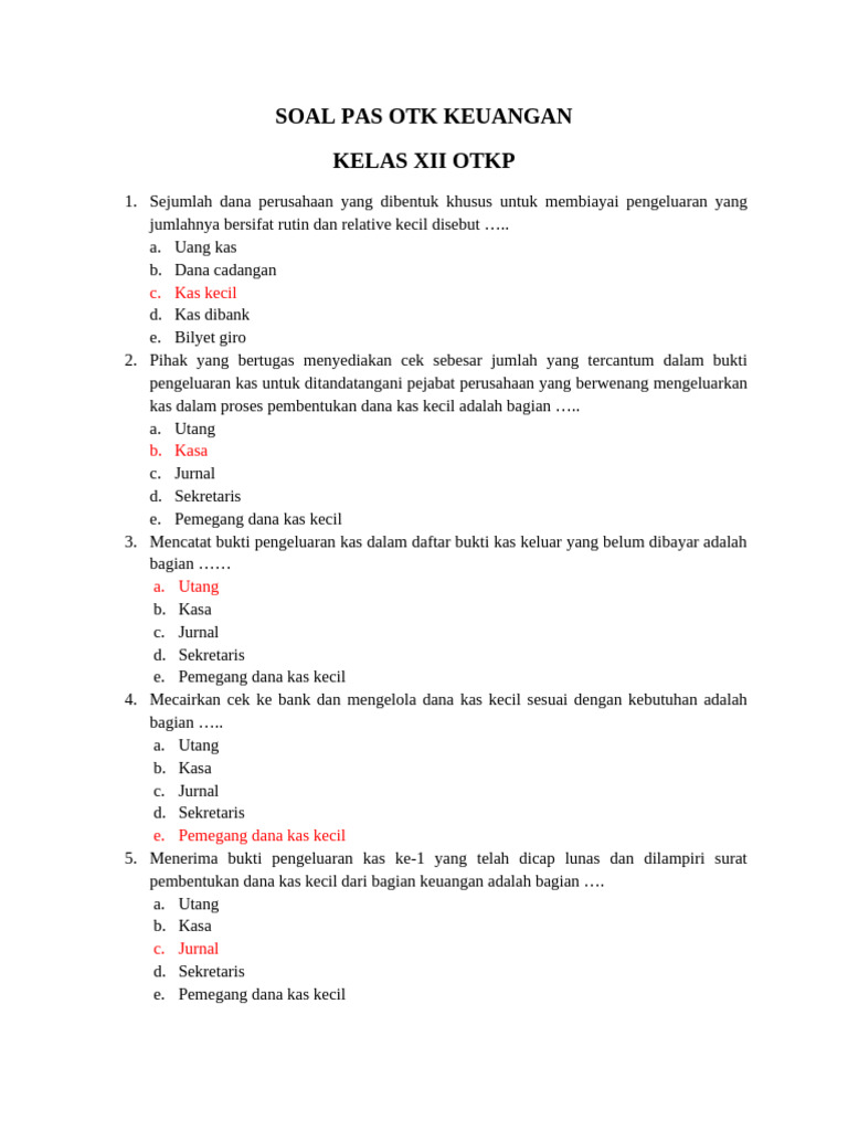 Soal Pas Otk Keuangan Kelas Xii | PDF