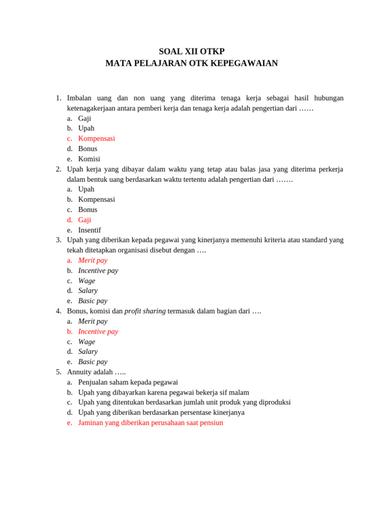 Soal Xii Otkp (Otk Kepegawaian) | PDF