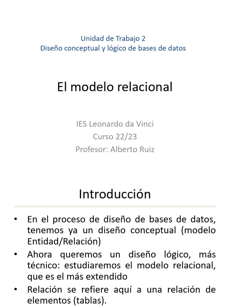UT2-3-El Modelo Relacional | PDF | Base de datos relacional | Datos de ...