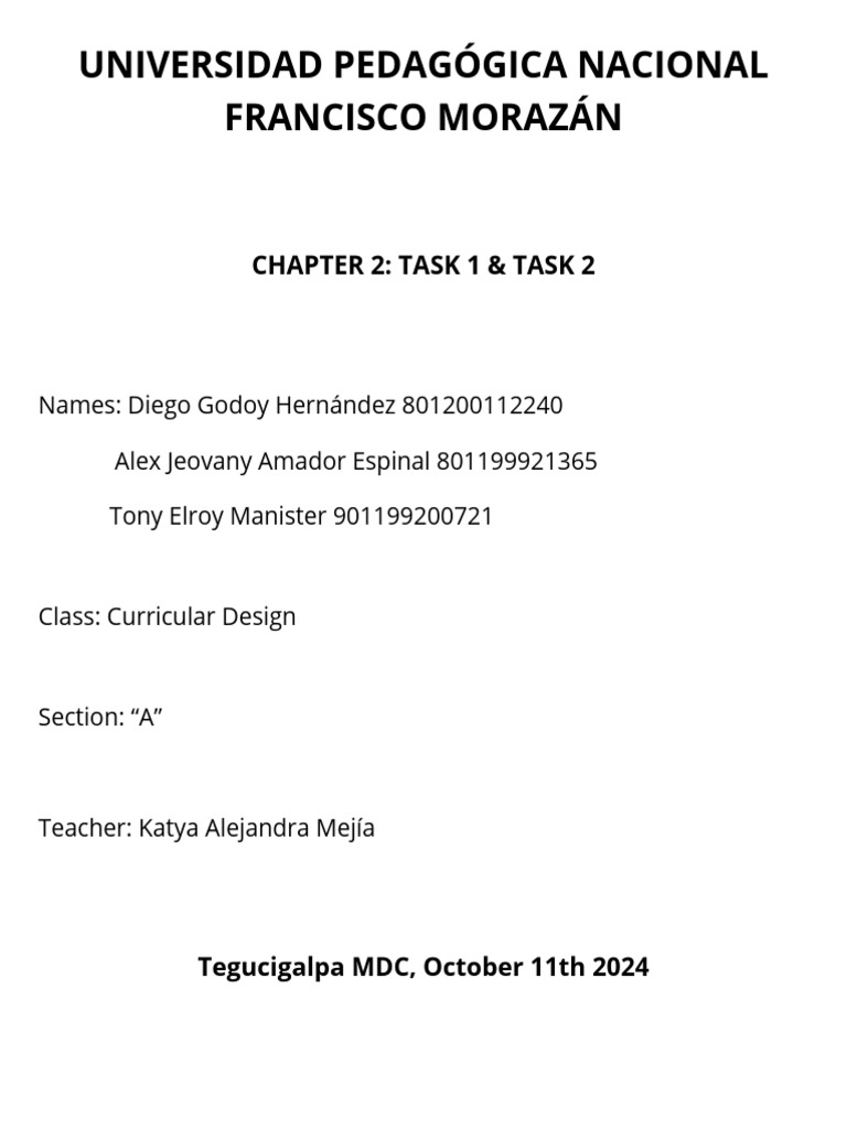 Chapter 2 Tasks - Diego Alex Tony | PDF | Classroom | Teachers