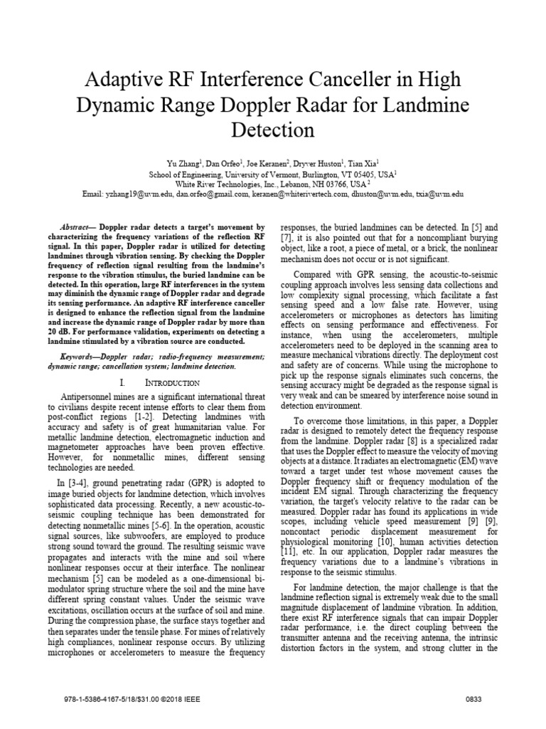 Adaptive RF Interference Canceller in High Dynamic Range Doppler Radar ...