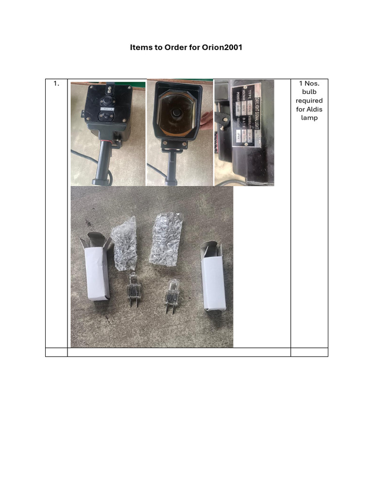 Orion2001 Equipment Order List | PDF