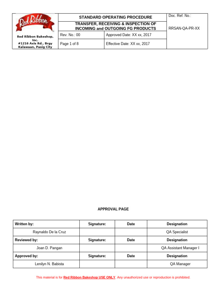 FG Products Transfer & Inspection SOP | PDF | Logistics | Truck Driver