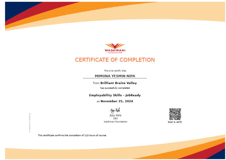 Wadhwani Foundation Certificate - 67440d6d92fb0f5d41c7eec3-3 | PDF