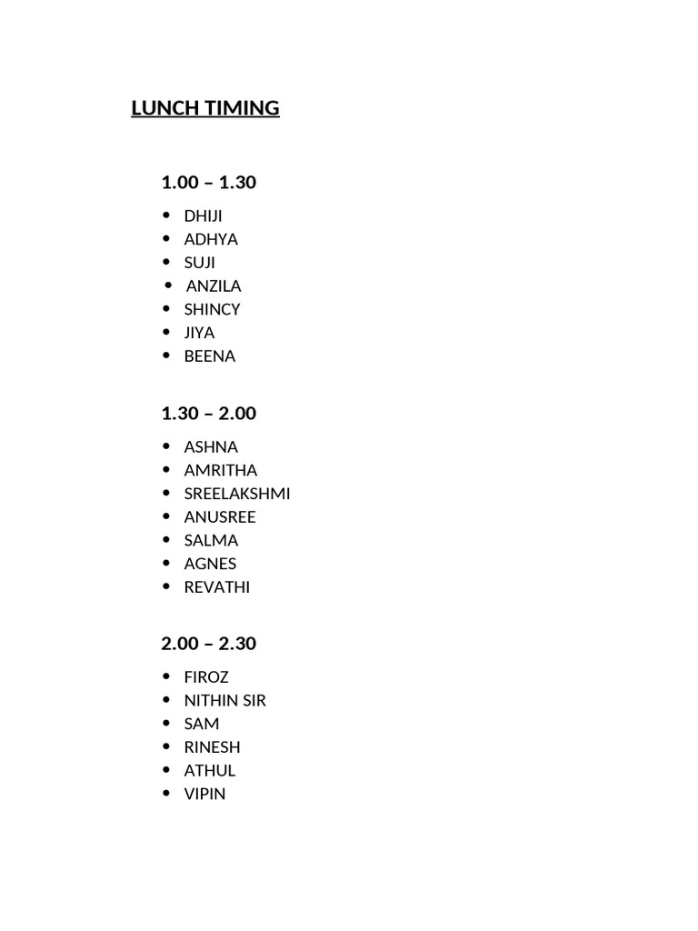 Lunch Timing | PDF