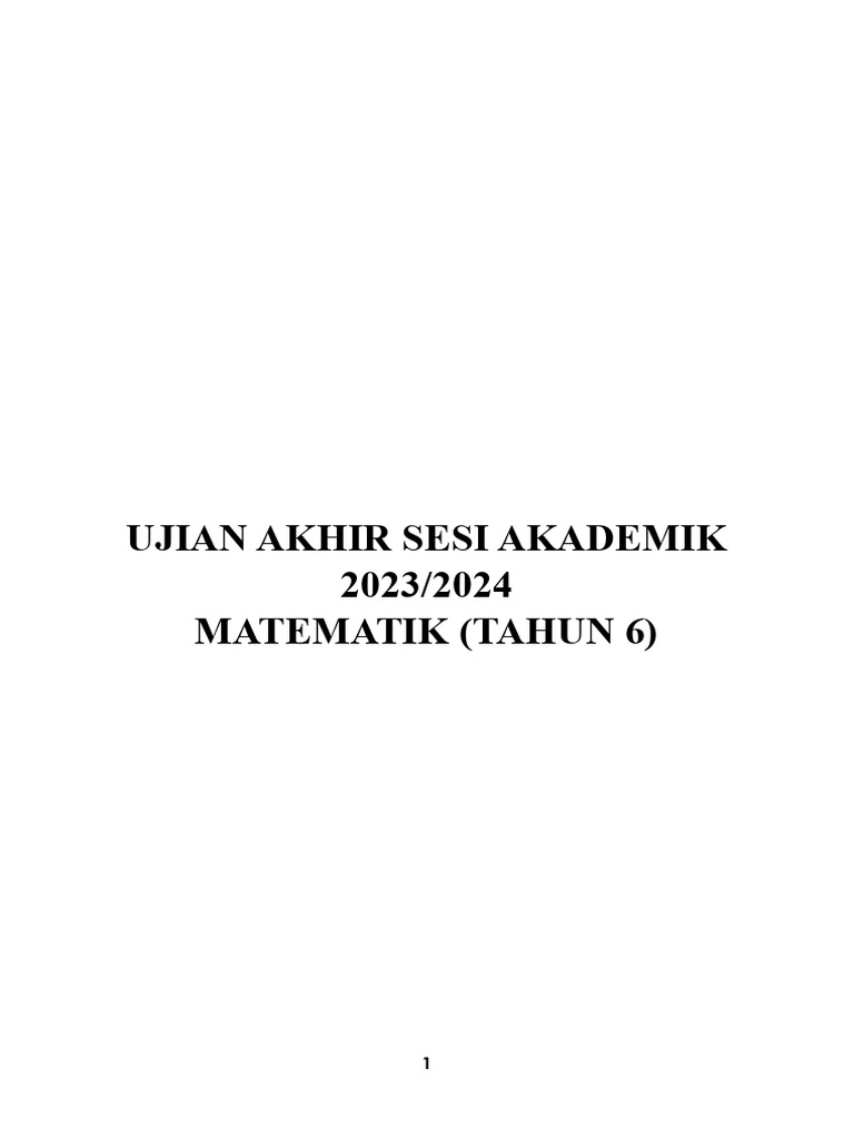 Mathematics - (UASA) Tahun 6 - Matematik - 2024 | PDF