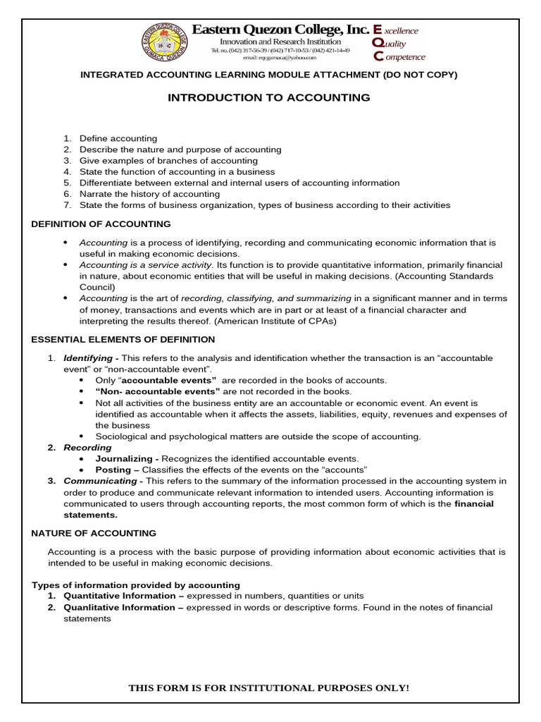 Integrated Accounting Module 1 | PDF | Accounting | Information
