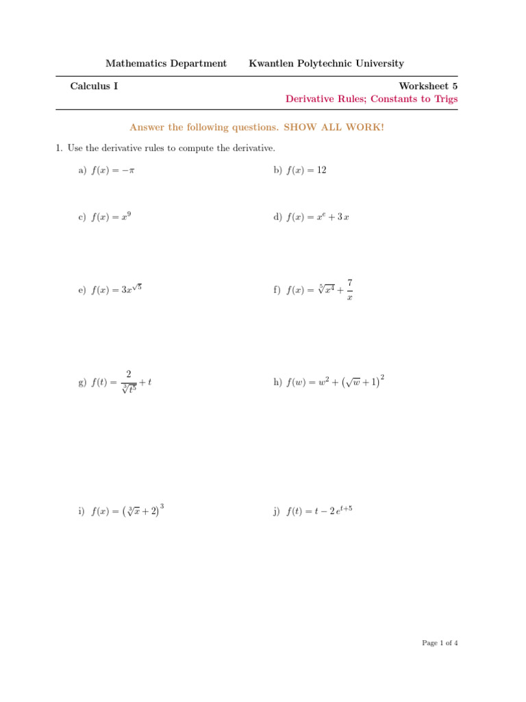 Mathematics Department Kwantlen Polytechnic University Calculus I ...