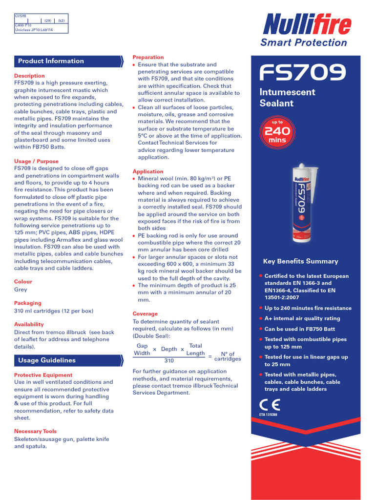 DS - Nullifire FS709 Intumescent Sealant | PDF | Pipe (Fluid Conveyance ...