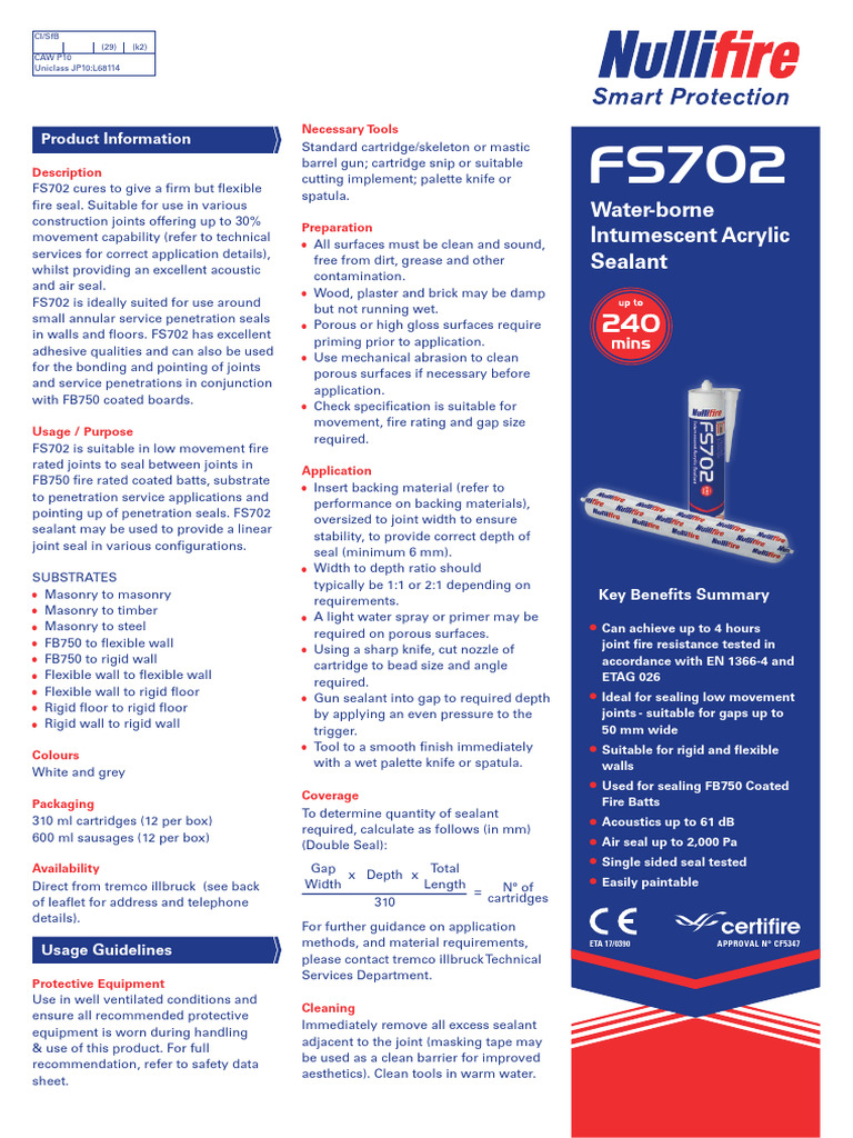 DS - Nullifire FS702 Water-Based Intumescent Acrylic Sealant | PDF ...