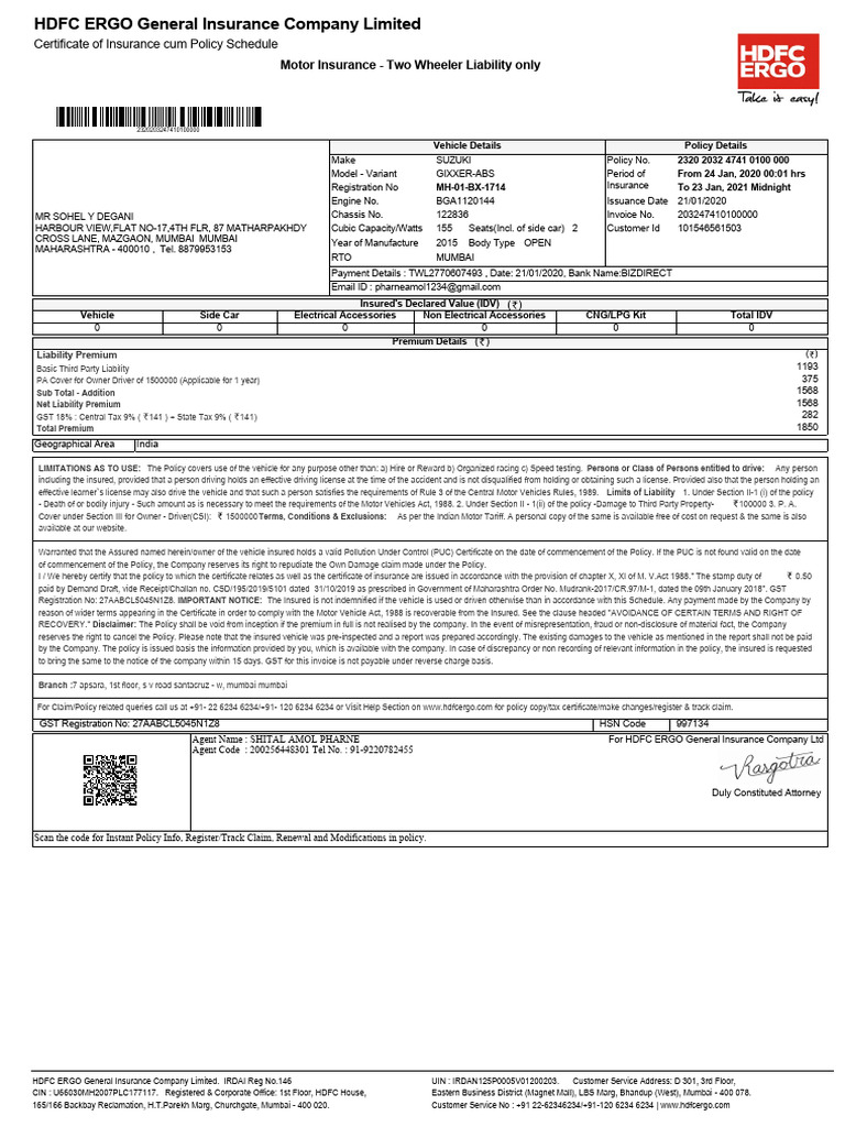 HDFC 1 | PDF | Insurance | Vehicle Insurance