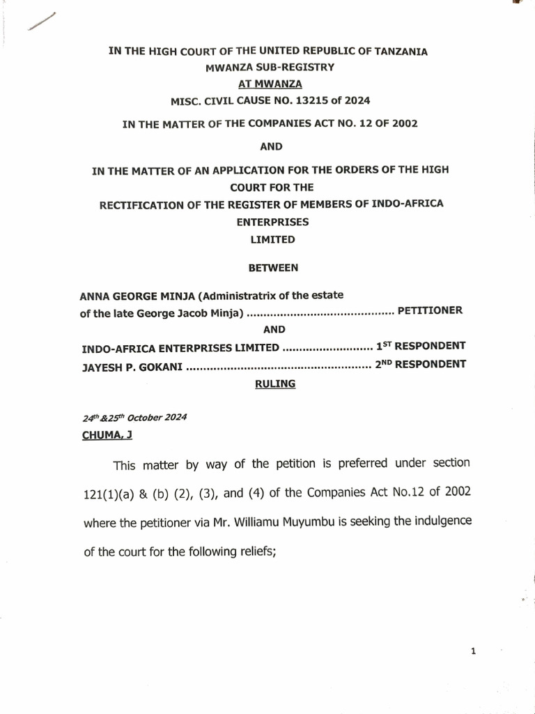 Victoria L.JR - Ruling On Application For Amendment of Company For ...