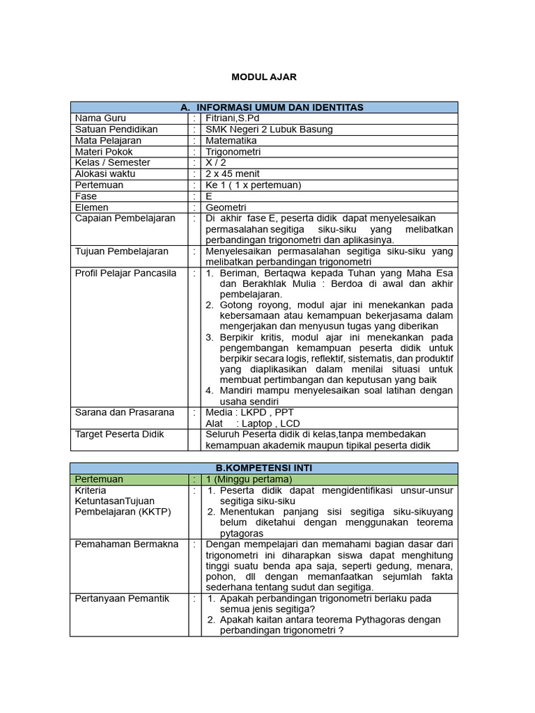 Modul Ajar Ukuran Pemusatan Data | PDF