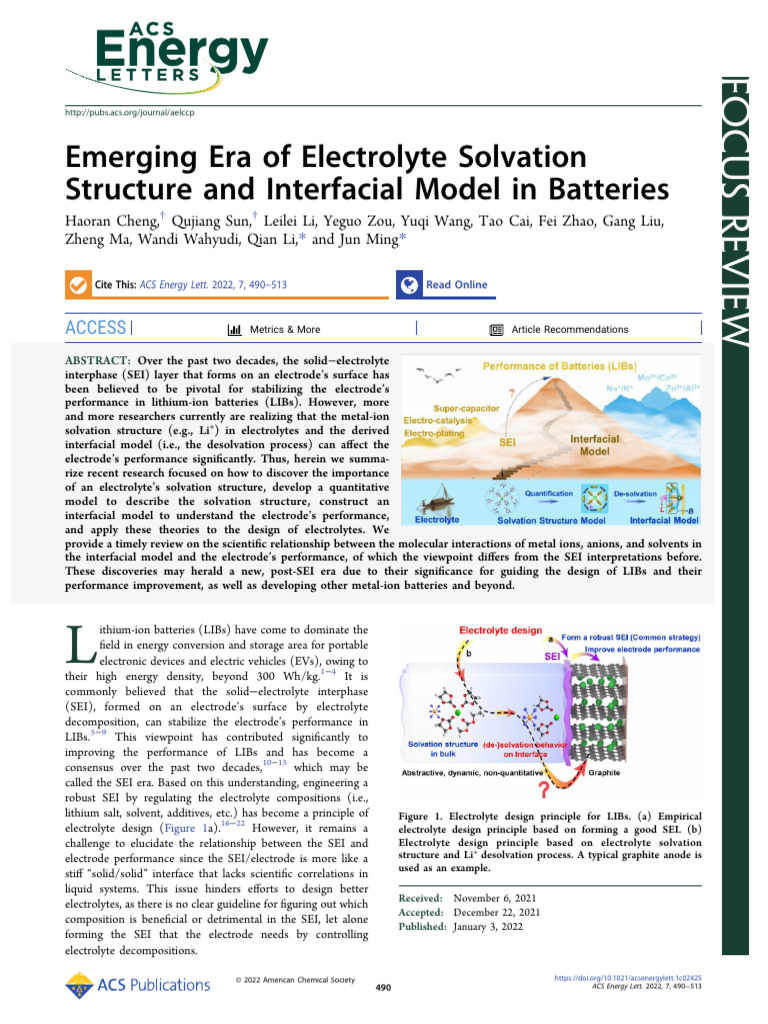 Cheng Et Al 2022 Emerging Era of Electrolyte Solvation Structure and ...