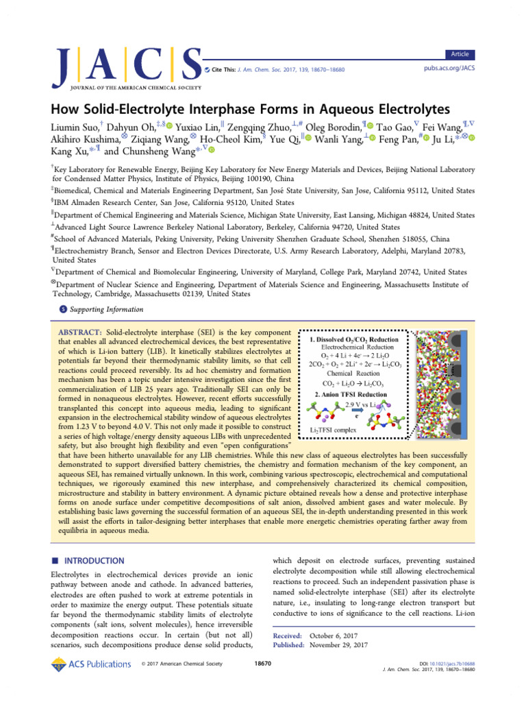 Suo Et Al 2017 How Solid Electrolyte Interphase Forms in Aqueous ...