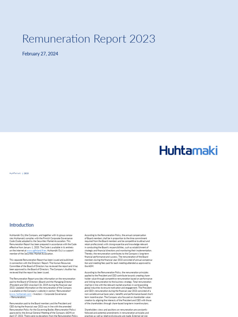 Remuneration Report 2023 | PDF | Salary | Incentive