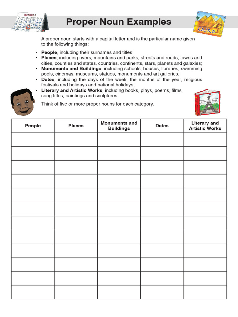 Proper Nouns Activity | PDF | Social Science | Art