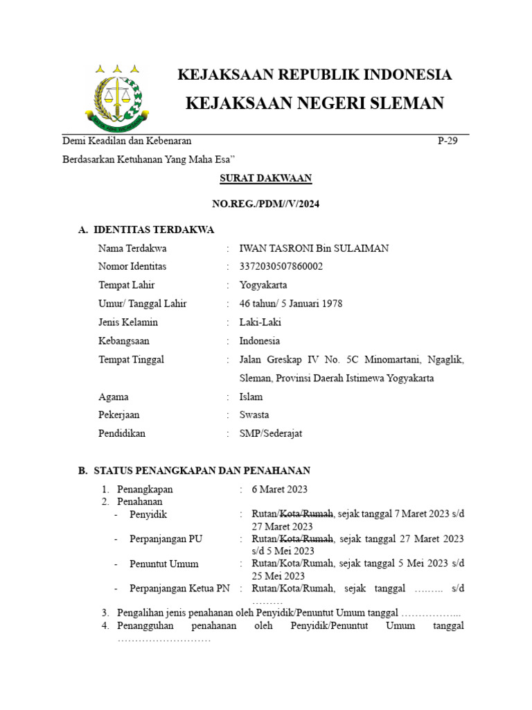 Surat Dakwaan Kasus Pembunuhan | PDF | Politik | Ilmu Sosial