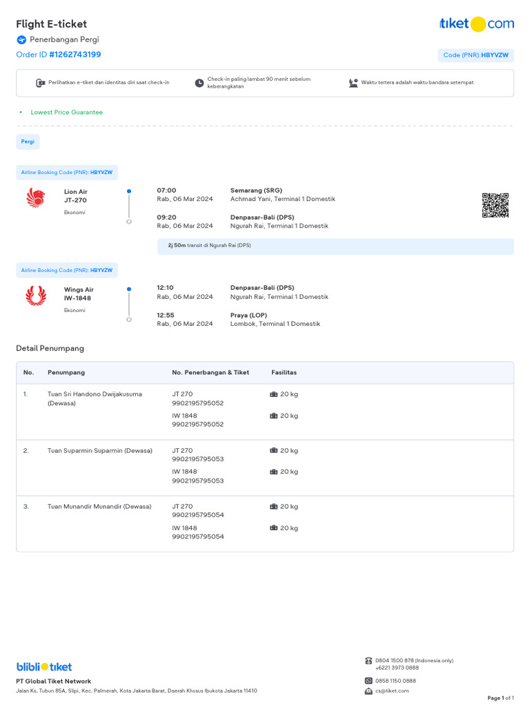 Flight E-Ticket: Penerbangan Pergi | PDF