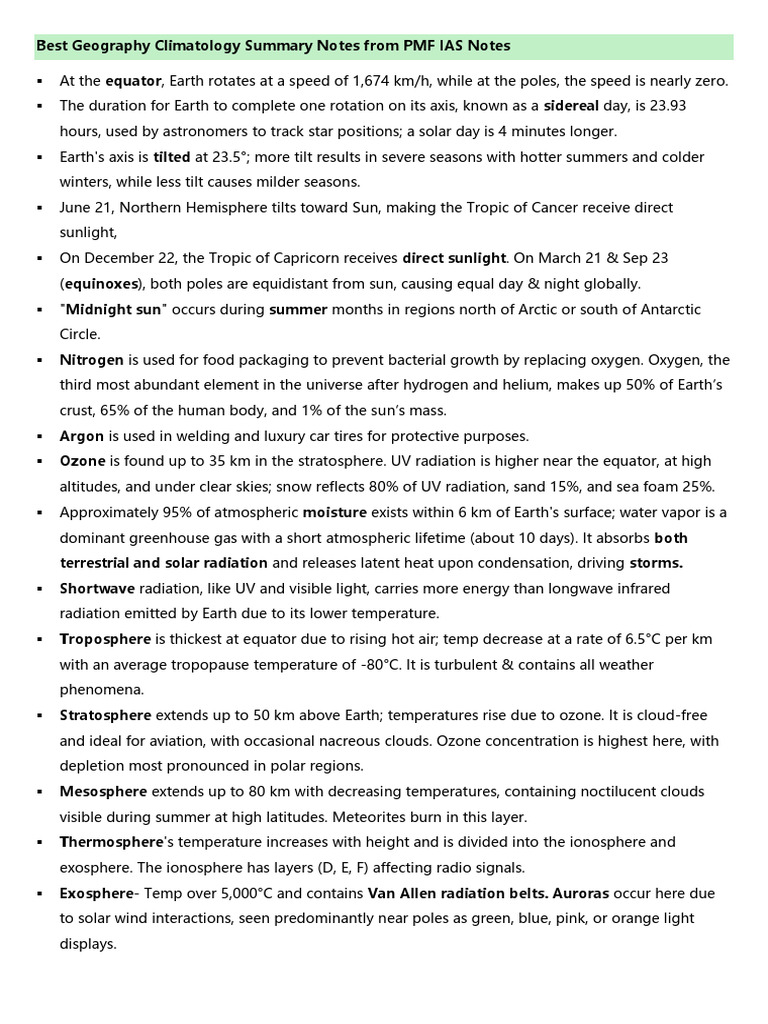 Geography Climatology Summary Notes | PDF | Cloud | Jet Stream