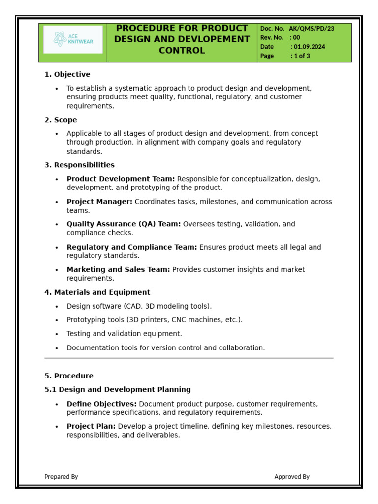 23 Sop Product Design and Development Control | PDF | Verification And ...