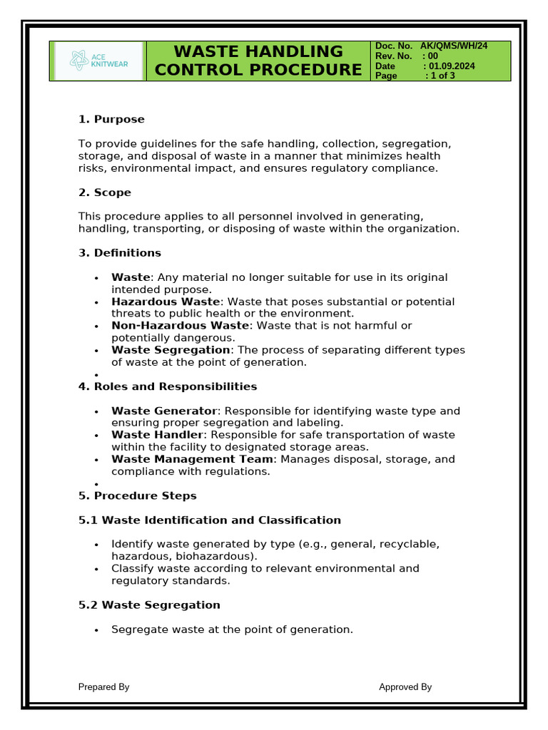 24 Sop Waste Handling | PDF | Waste | Waste Management