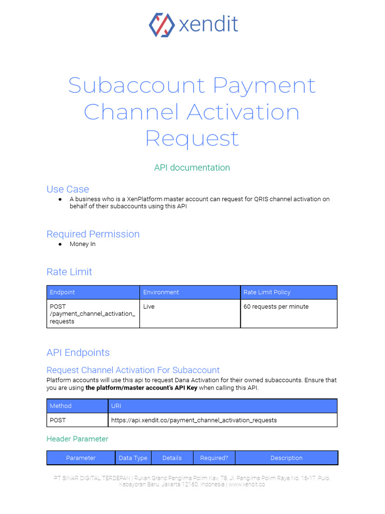 Submerchant Payment Channel Activation Request API - Documentation | PDF | Parameter (Computer ...