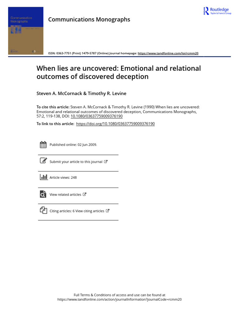 Mccornack 1990 When Lies Are Uncovered Emotional | PDF | Emotions ...