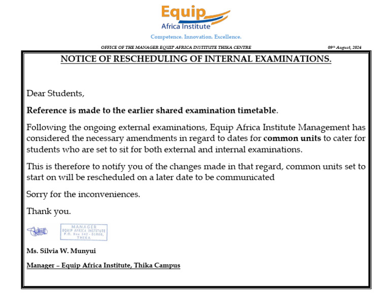 Notice To All Students - Rescheduling of End of Semester Exams | PDF