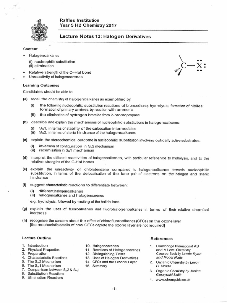 Lecture Notes 13 - Halogen Derivatives | PDF