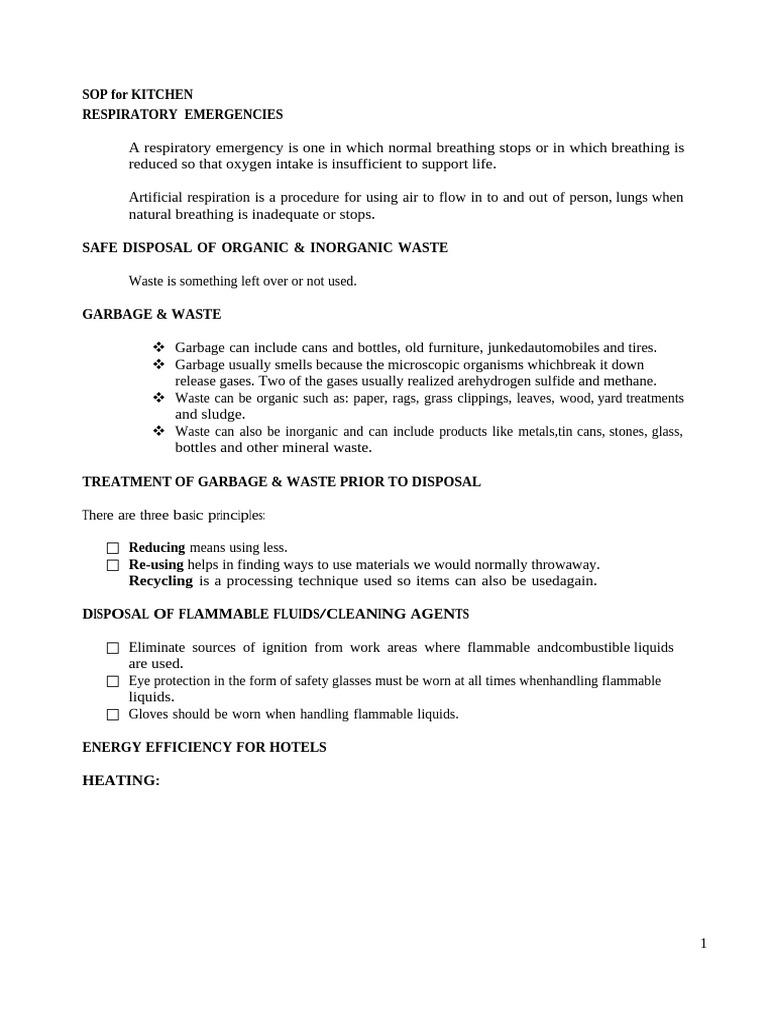 SOPs FOR Kitchen | PDF | Coffee | Tea