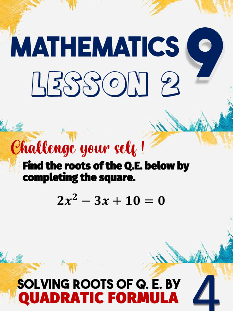 LESSON 2D Quadratic Formula | PDF | Quadratic Equation | Mathematical ...