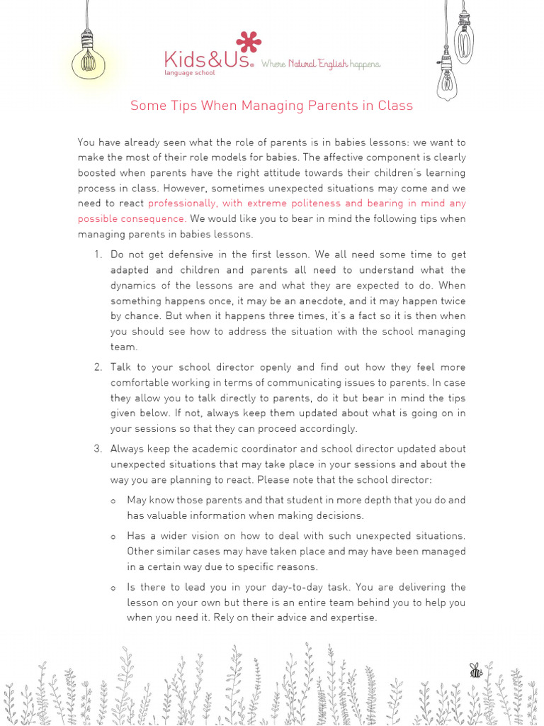 Some Tips When Managing Parents in Class | PDF | Communication ...