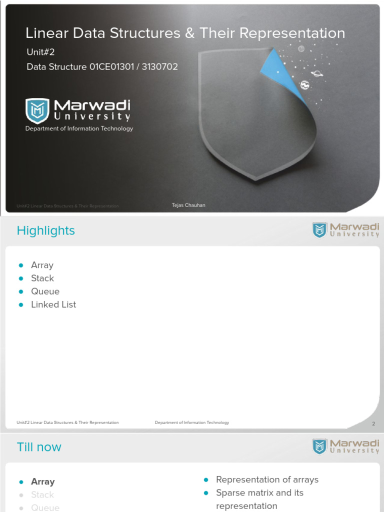 Linear Data Structures & Their Representation: Unit#2 Data Structure 01CE01301 / 3130702 | PDF ...