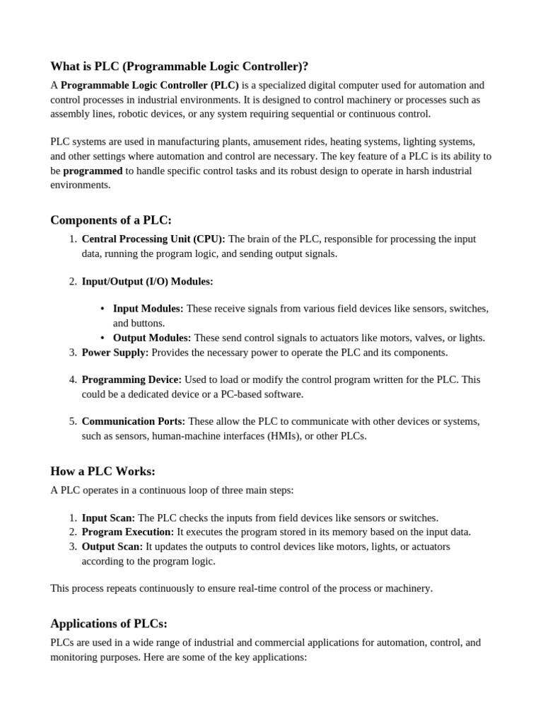 PLC and Its Applications | PDF | Programmable Logic Controller | Automation