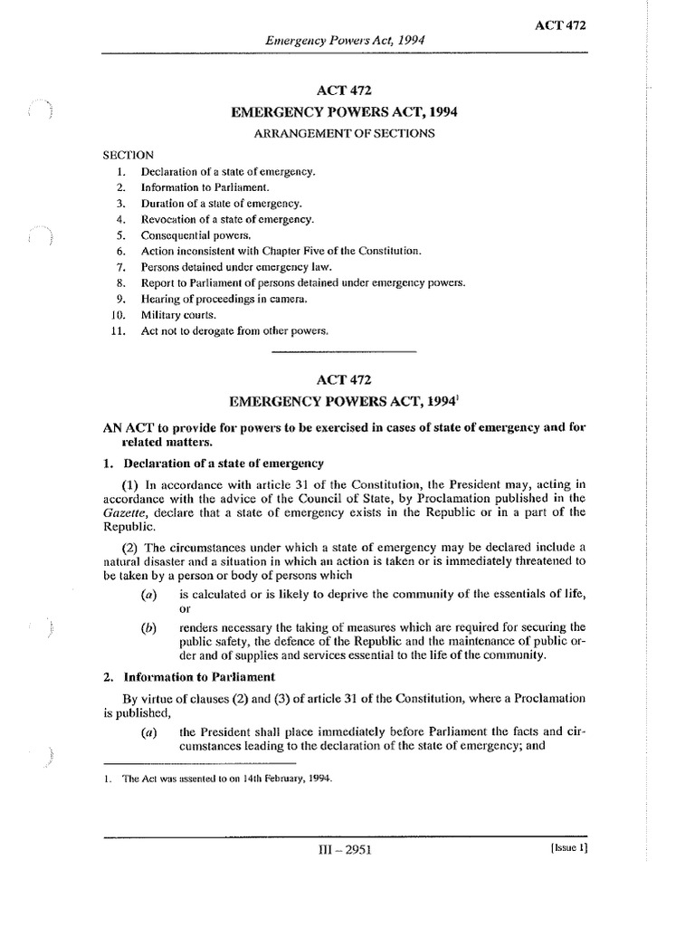 Emergency Powers Act ACT 472 | PDF