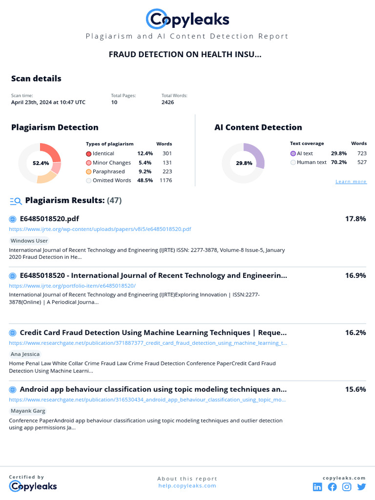 FRAUD DETECTION ON HEALTH INSURANCE CLIAMS BY USING PYTHON - Docx - Report | PDF | Insurance ...