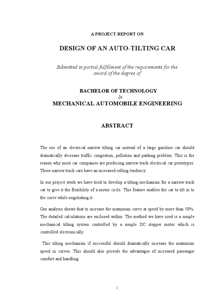 Design of a Simple Tilting Car Mechanism | PDF | Car | Electric Car