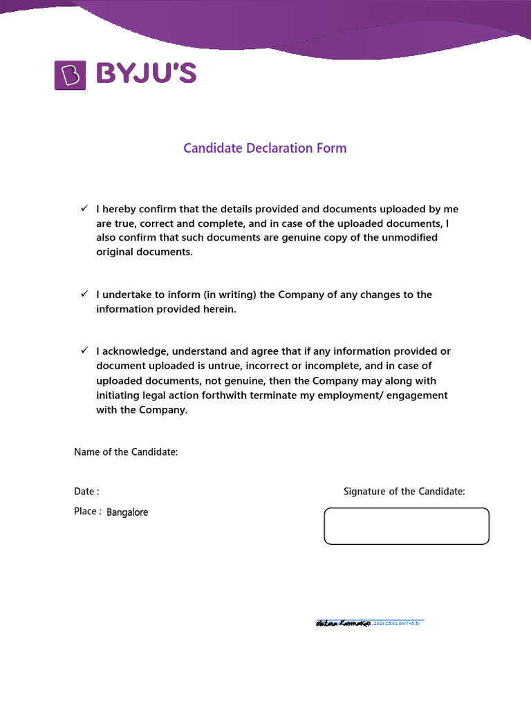 Candidate Declaration & Verification Form | PDF | Employment | Confidentiality