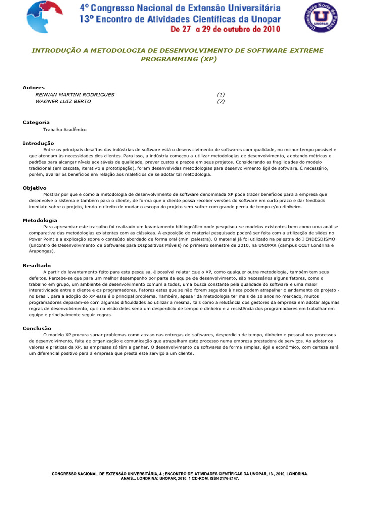 Introdução A Metodologia de Desenvolvimento de Software Extreme ...
