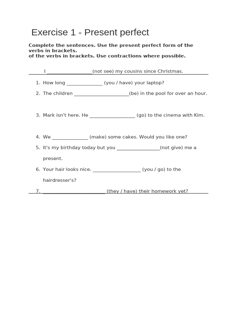 Present Perfect Exercises | PDF