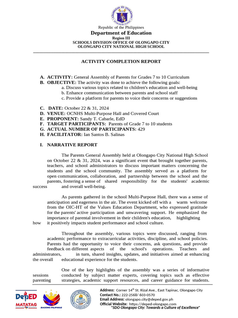 Parents General Assembly | PDF | Cognition | Learning