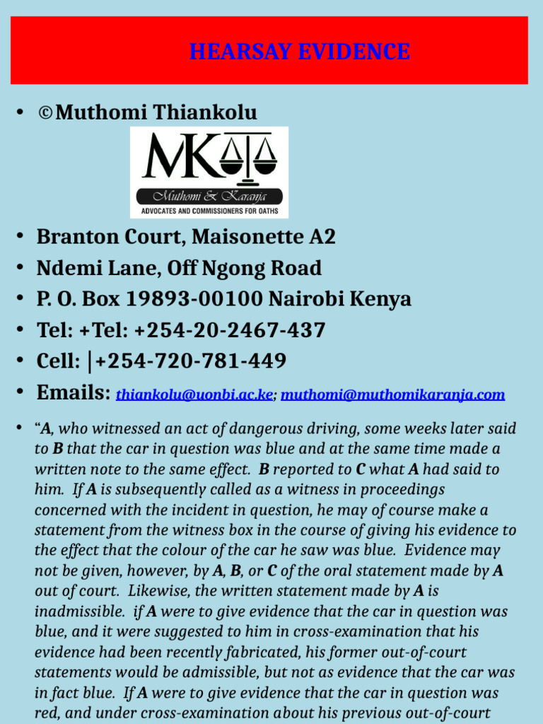 Lessson 8-Hearsay Evidence | PDF | Hearsay | Hearsay In United States Law