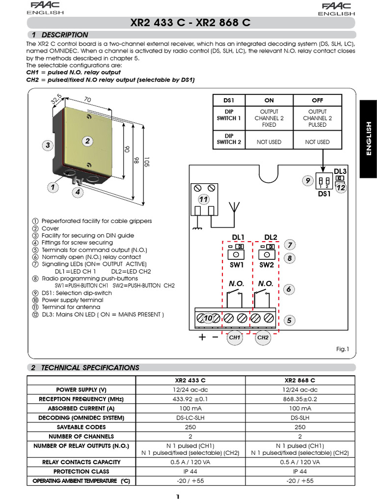Faac xr2 433 868 C Receiver Manual | PDF | Relay | Radio